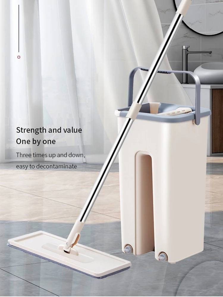 Flat Mop Bucket System Mop Head Reusable Microfiber Pads Floor Mops ...