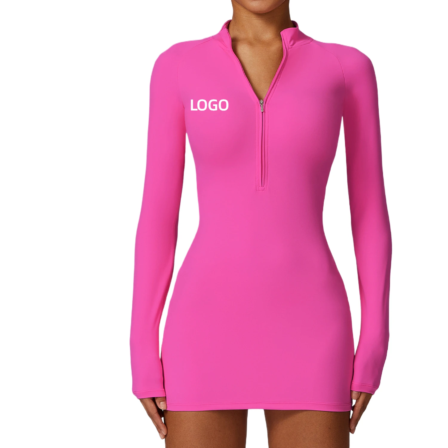 High Quality Elegant Fitness Gym Wear Solid Yoga Dress Long Sleeve ...