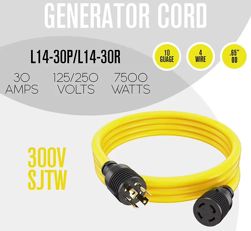 30 AmpCord and Power Inlet Box Kit, NEMA L14-30P to L14-30R 125/250V 10 ...