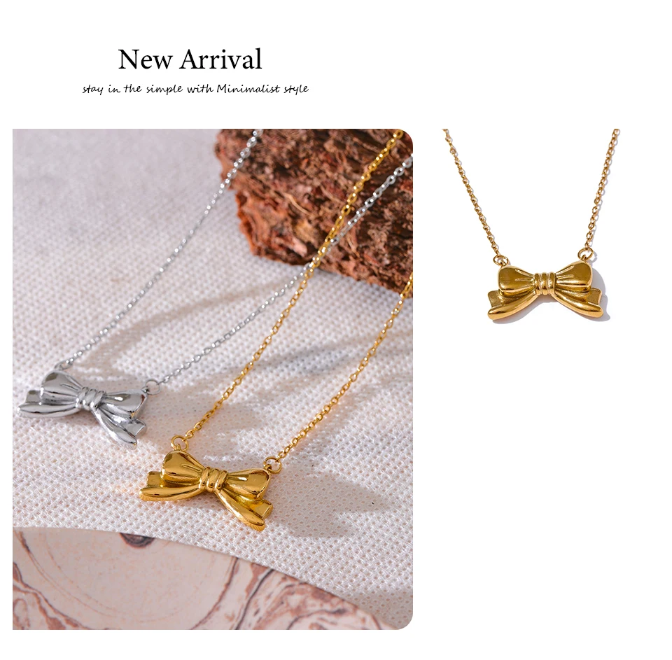 Jinyou 3320 Hot Style Metal Bowknot Bow Pendant Necklace Fashion Stainless Steel Water Resistant ...