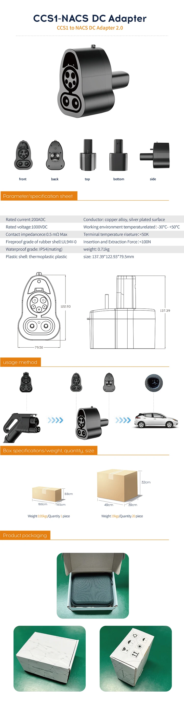 DC CCS1-NACS Ev Adapter Nacs 250kW Ccs 1 Combo 1 to NACS Charger Ccs1 ...