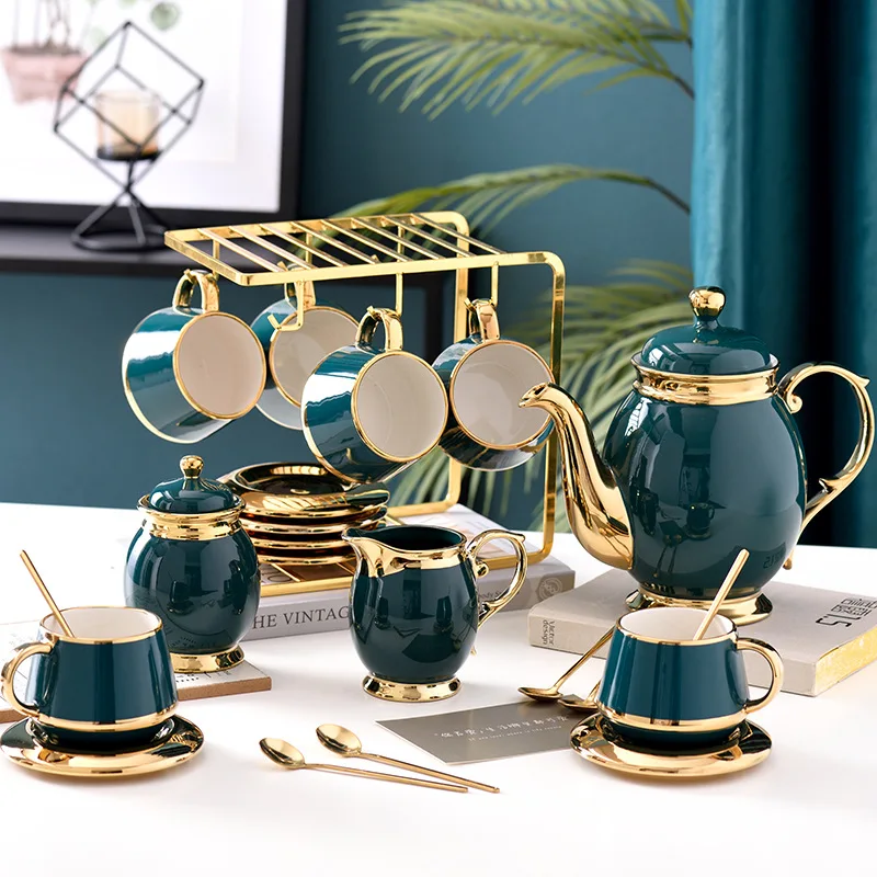 Luxury 8pcs Arabic Gold Rim Porcelain Coffee Tea Cup Set With Teapot ...