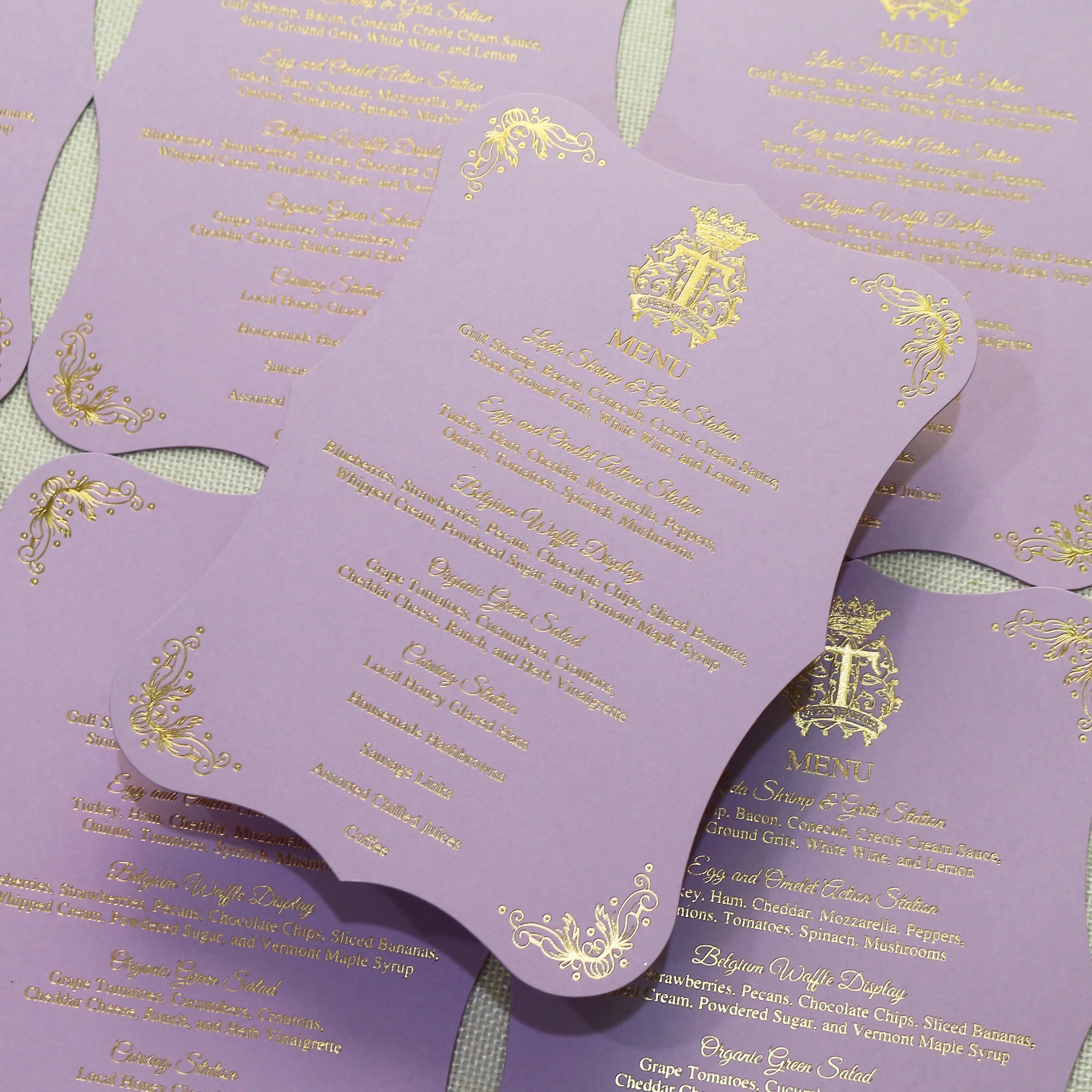 DIY Modern All Taro Purple and Gold Foil Paper Menu Cards Logo Initials ...