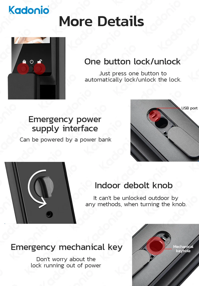 Kadonio Tuya App Wifi Outdoor 3d Face Recognition Deadbolt Smart Door ...