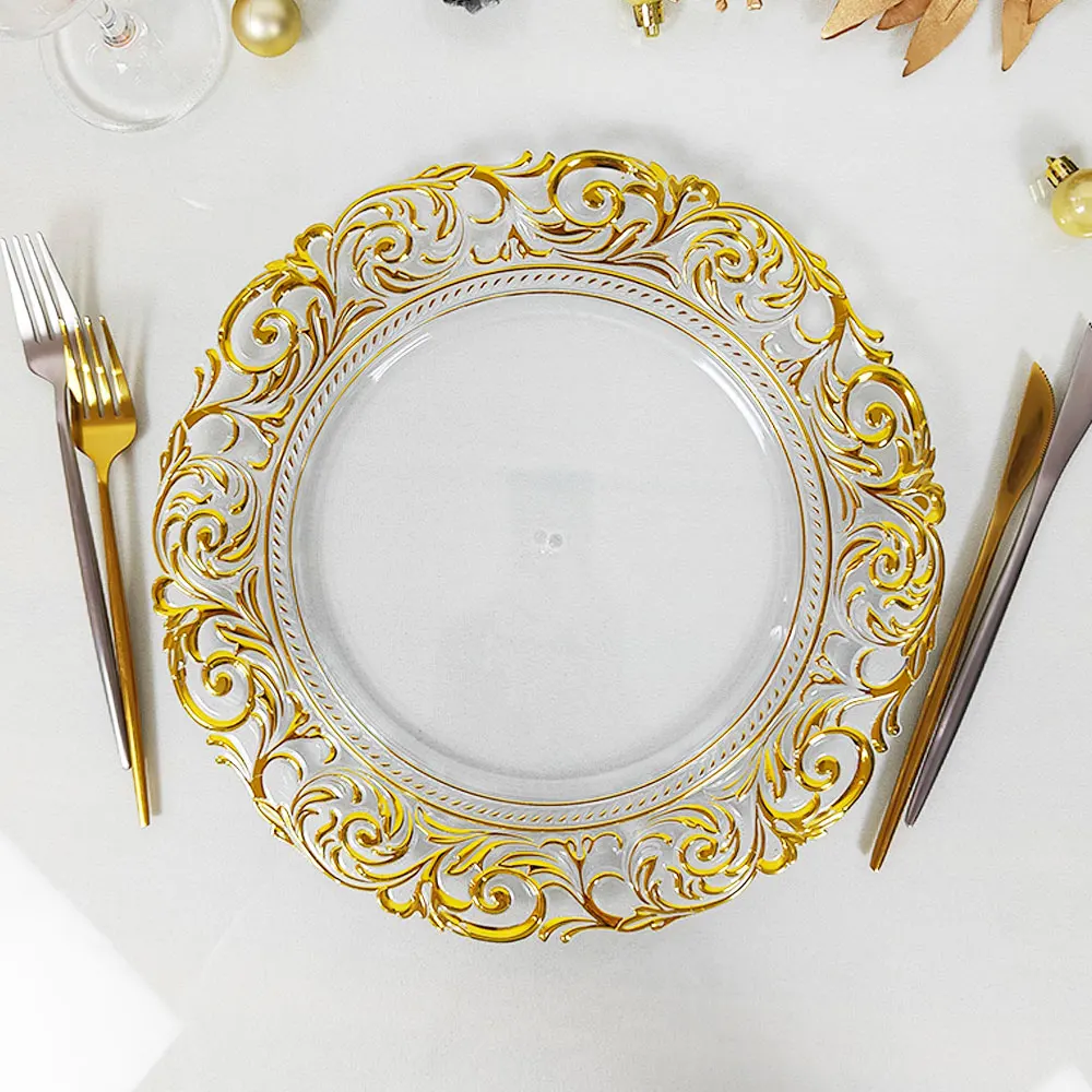 Bulk 13 Inch Wedding Table Decorative Rose Gold Beaded And Rim Clear ...