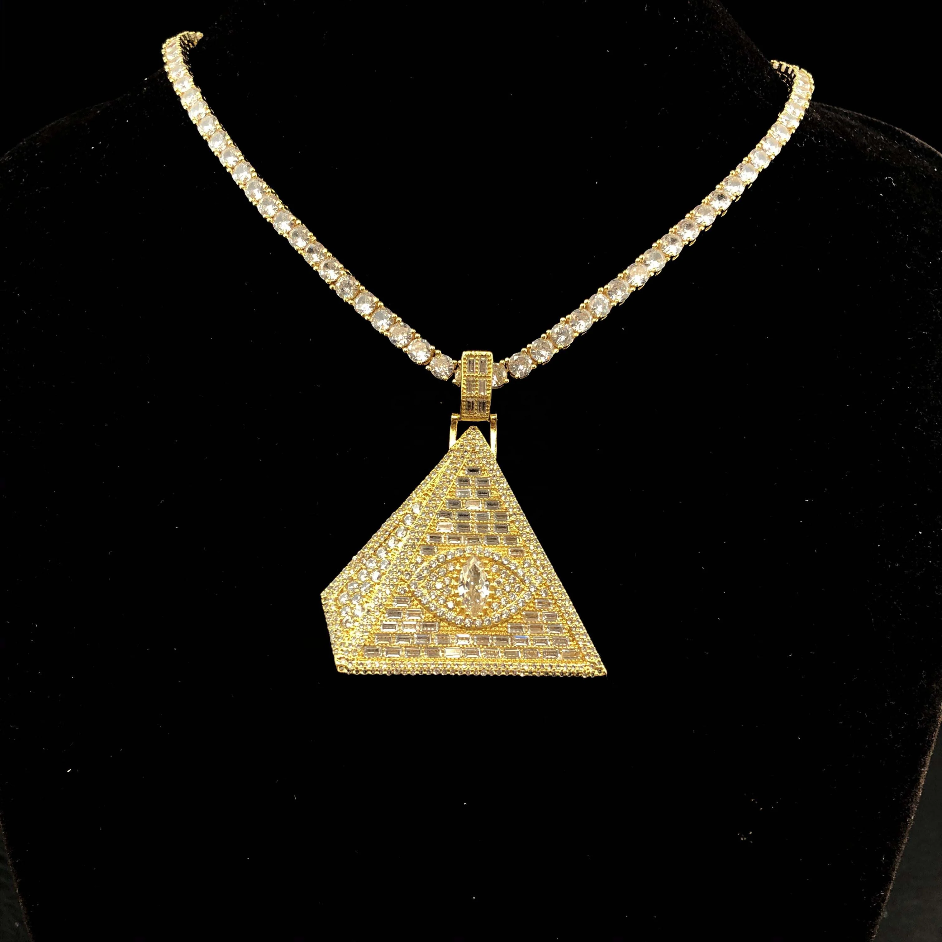 Baguette Pyramid Pendant in Yellow Gold and White Gold