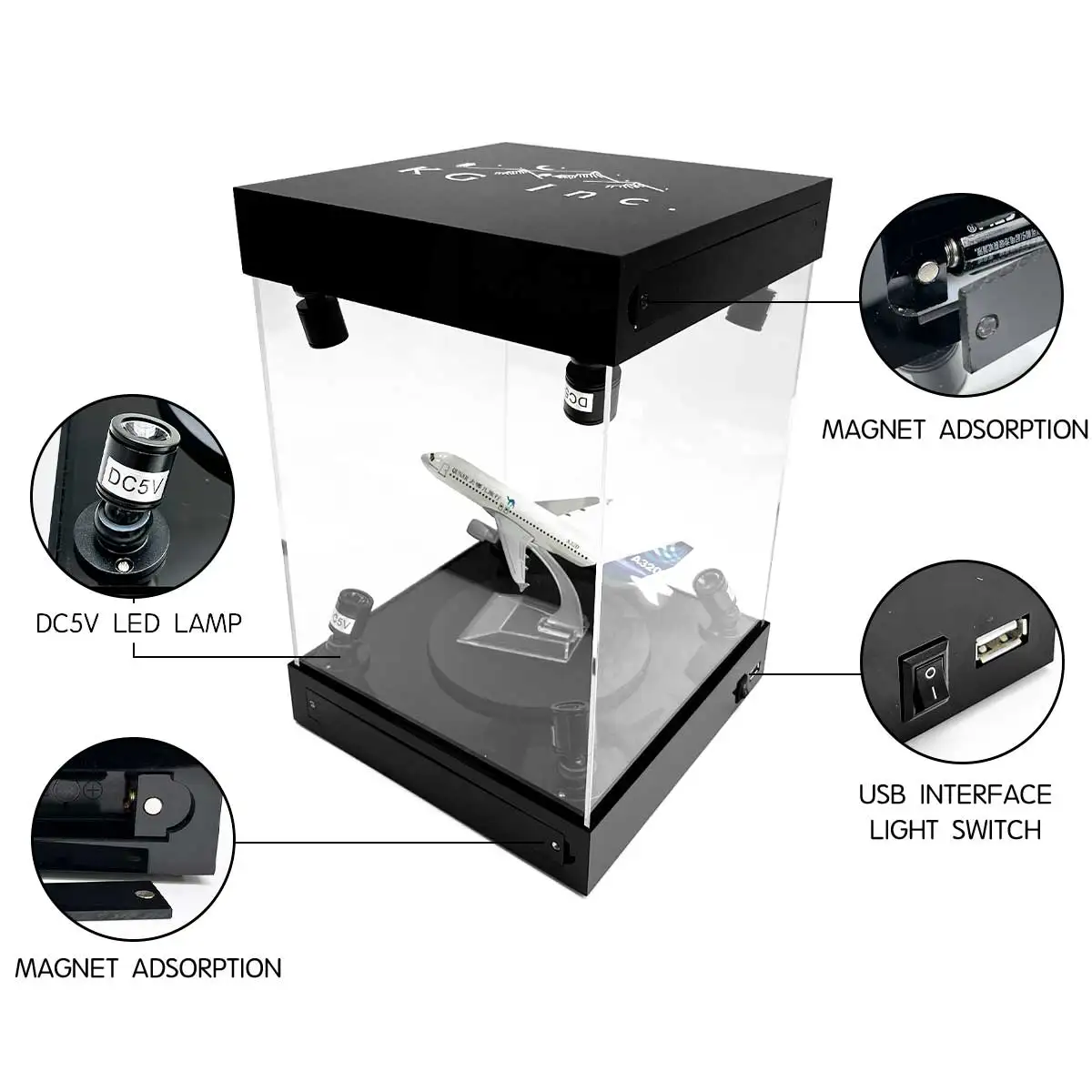 Rotating Led Lighting Acrylic Toy Figure Display Cases 1/6 Display Case ...
