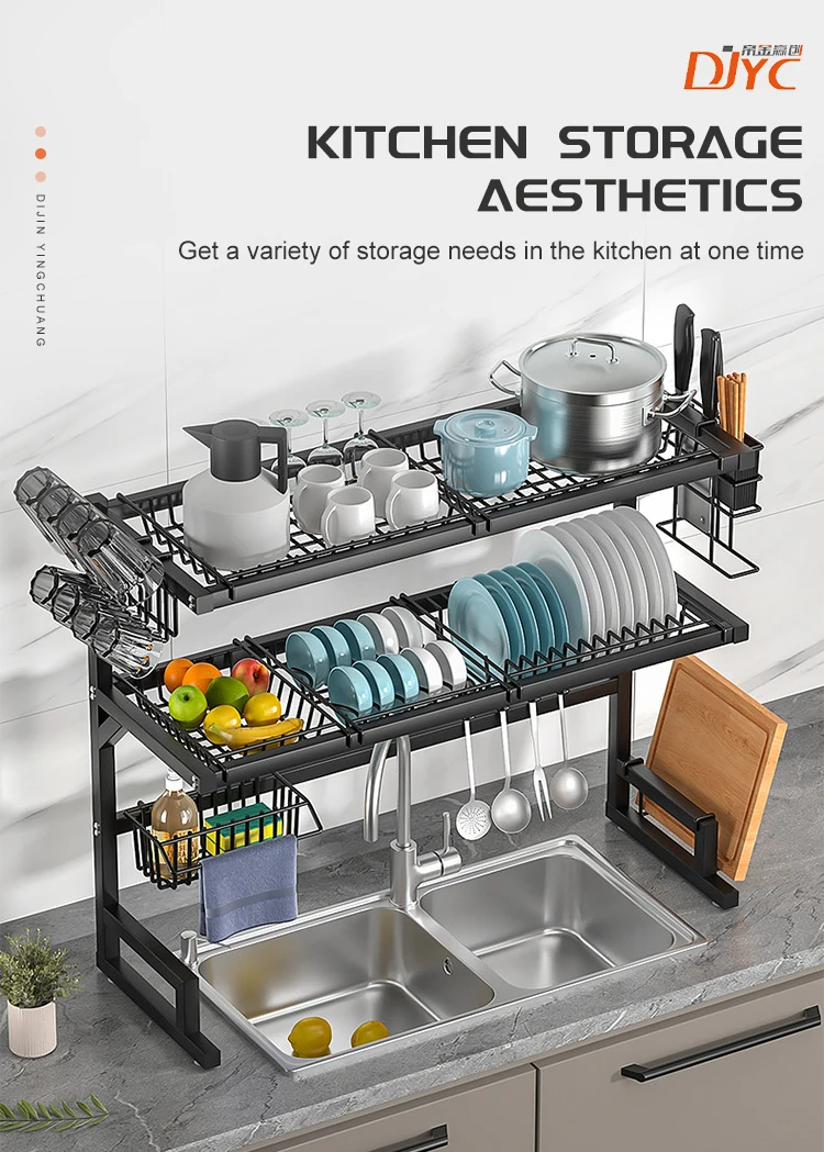 Customized Telescopic Kitchen Sink Storage Rack Stainless Steel Drain