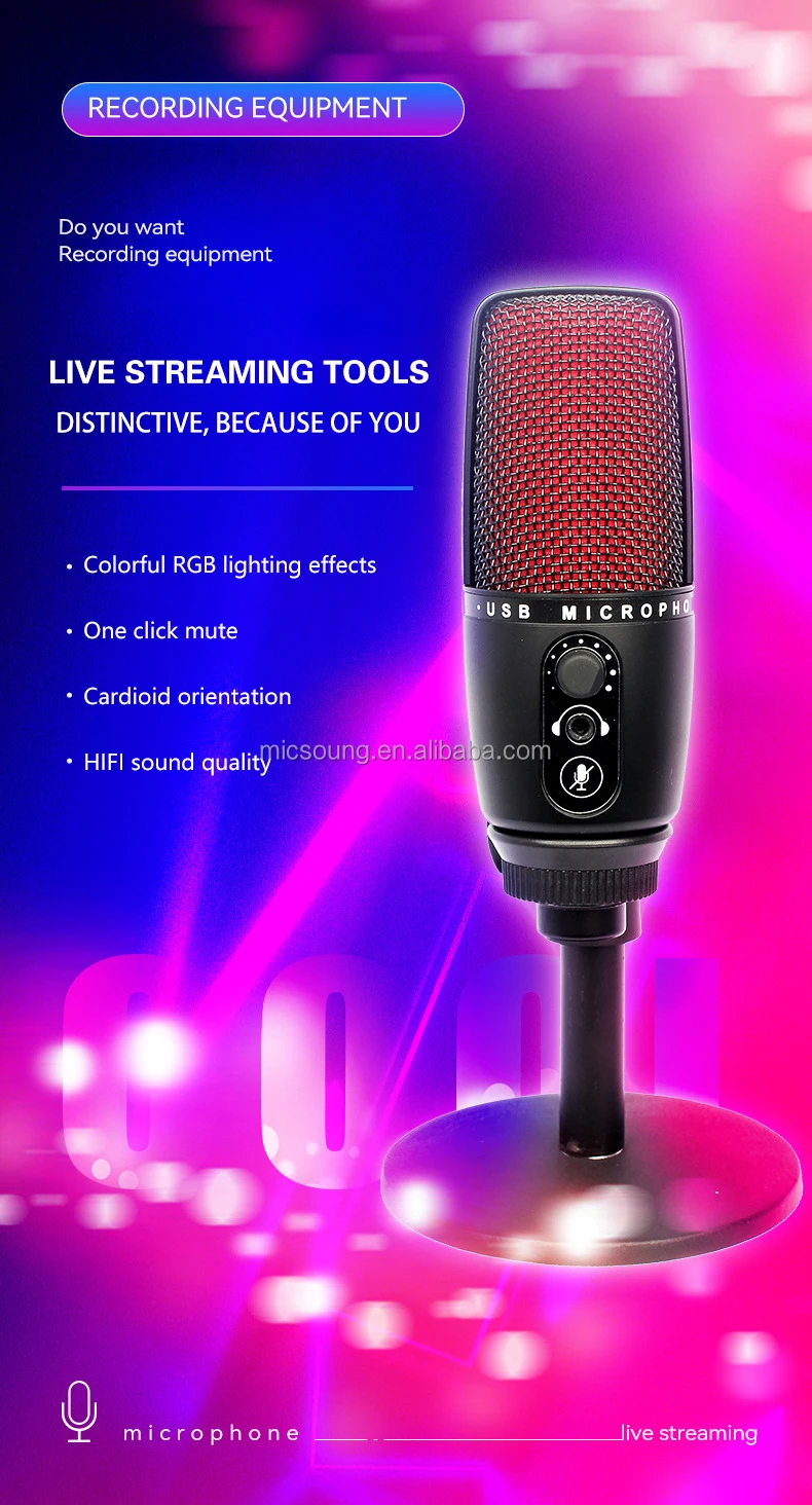 Clcm-me3 Usb Condenser Microphone Rgb Dazzling Noise Reduction ...