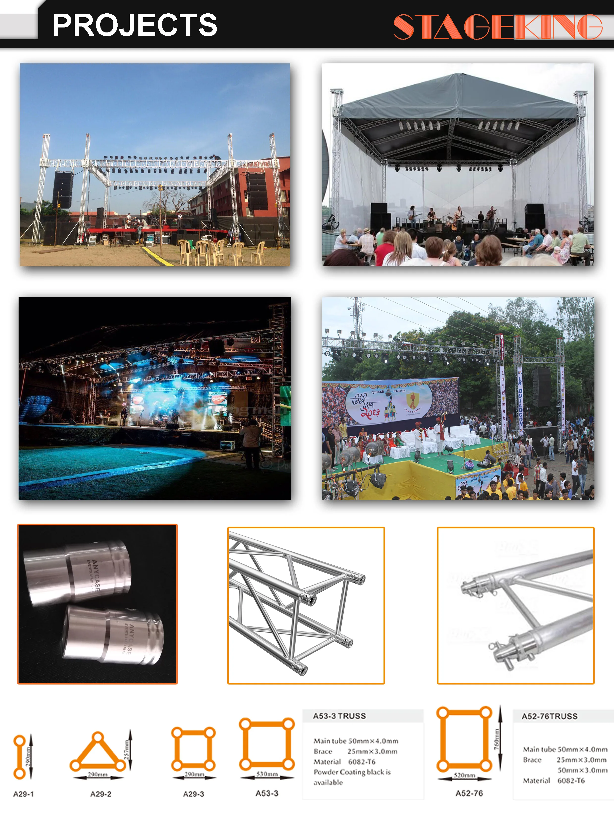 Spigot Aluminum Trusses with Roof for Events - 800KG-1000KG Load Capacity