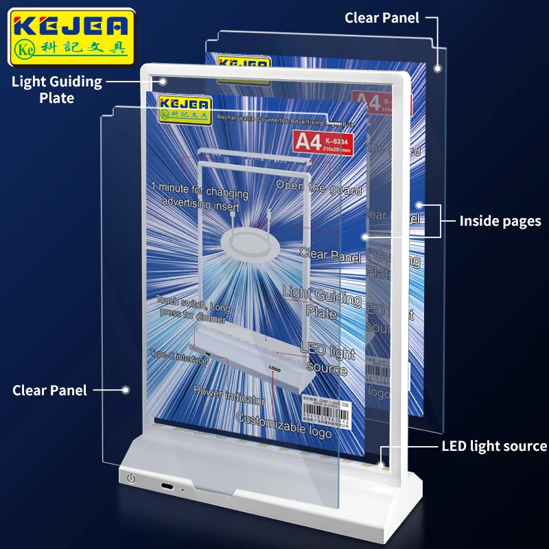 Kejea Double Sided Led Advertising Menu Light Box Drink Display Menu Stand Board Rechargeable A4 ...