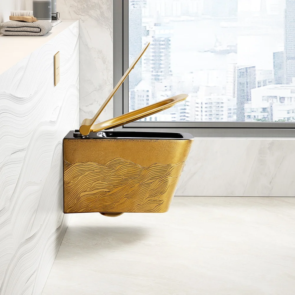 Luxury Gold Wall Hung Toilet Wc Sanitary Ware Electroplating Wash Basin ...