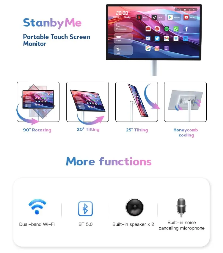 32 Inch Portable Touch Screen Monitor Indoor Lcd Wireless Display Smart ...