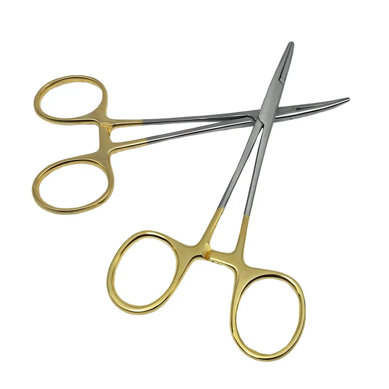Golden Handle Hemostatic Forceps Long Curved 16cm Stainless Steel ...