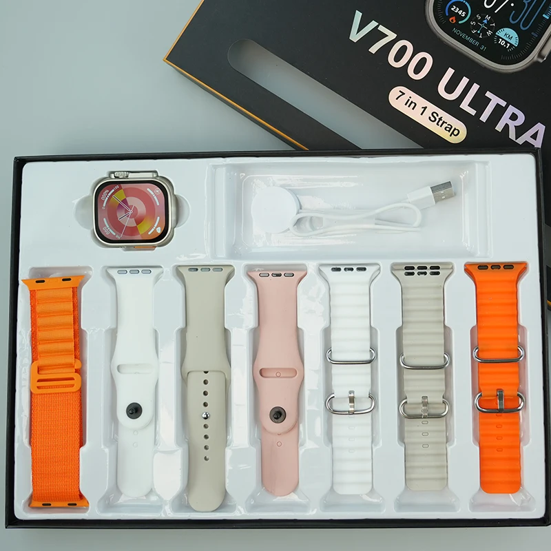 DF V700 ULTRA Smartwatch Infinite Display, 49mm Case, with 7 Straps Set ...