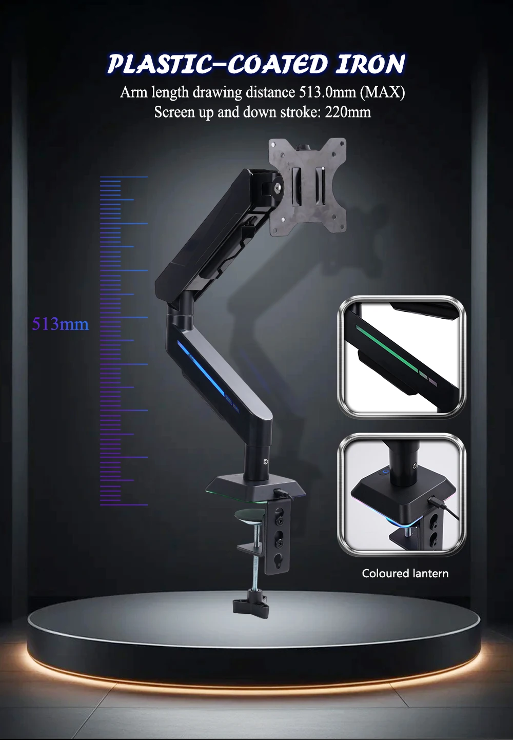 RGB Lighting Computer Gaming Monitor Arm VESA Stand Desk Mount Basic ...