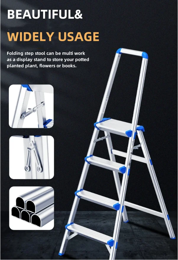 High Quality Aluminium Step Ladder With Long Handrail Foldable Non-slip ...