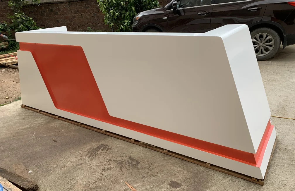 2 Person Standard Size Reception Desk for Office - White & Gold Marble