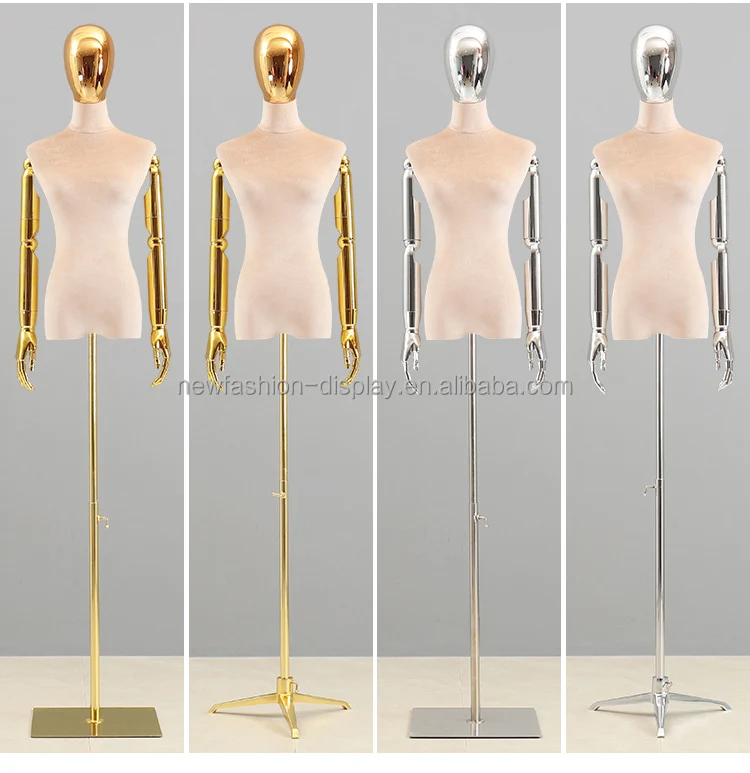 Gold Silver Plated Half Body Mannequin - Velvet Torso