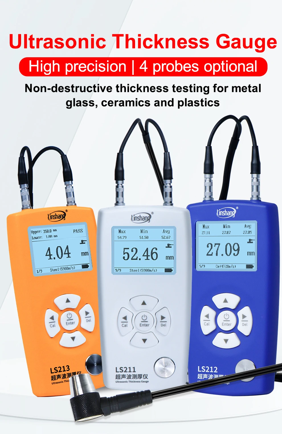 Ls213 Digital Ultrasonic Metal Thickness Gauge Meter Through Coating ...