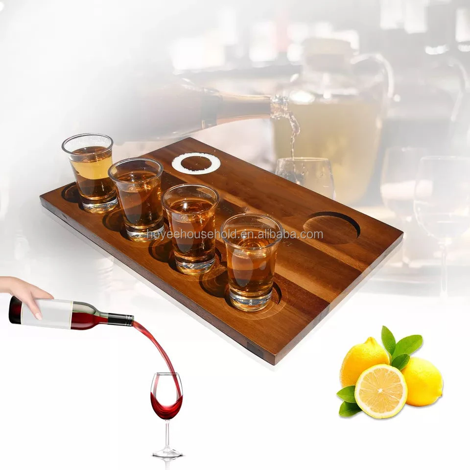Luxury Tequila Board Shot Tray With Salt Rim Acacia Wood Handmade ...