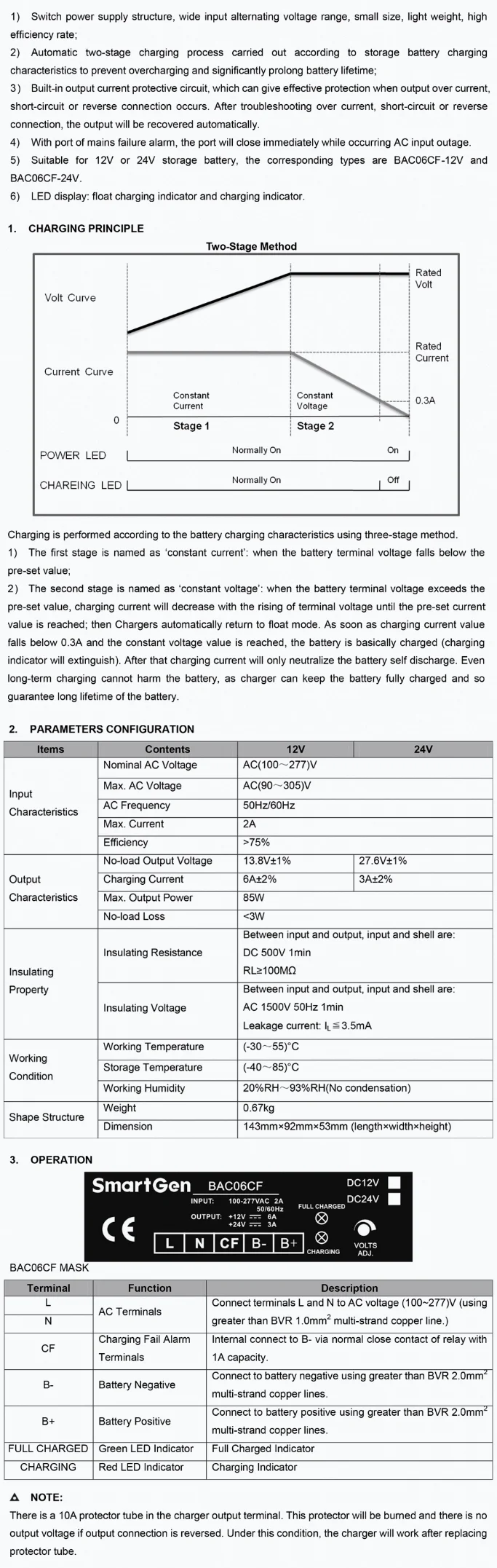 BAC06A BAC06CF Battery Charger - Smartgen Generator Switch
