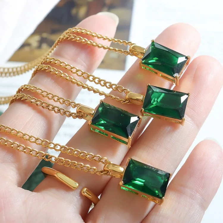 Hot Selling Elegant Emerald Pendant Necklace Jewelry Stainless Steel ...