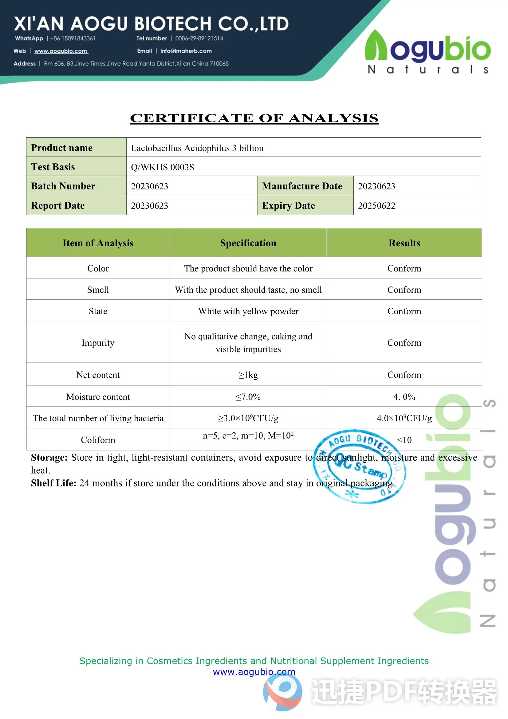 Food Grade Probiotic Lactobacillus Acidophilus Powder 3 Billion ...