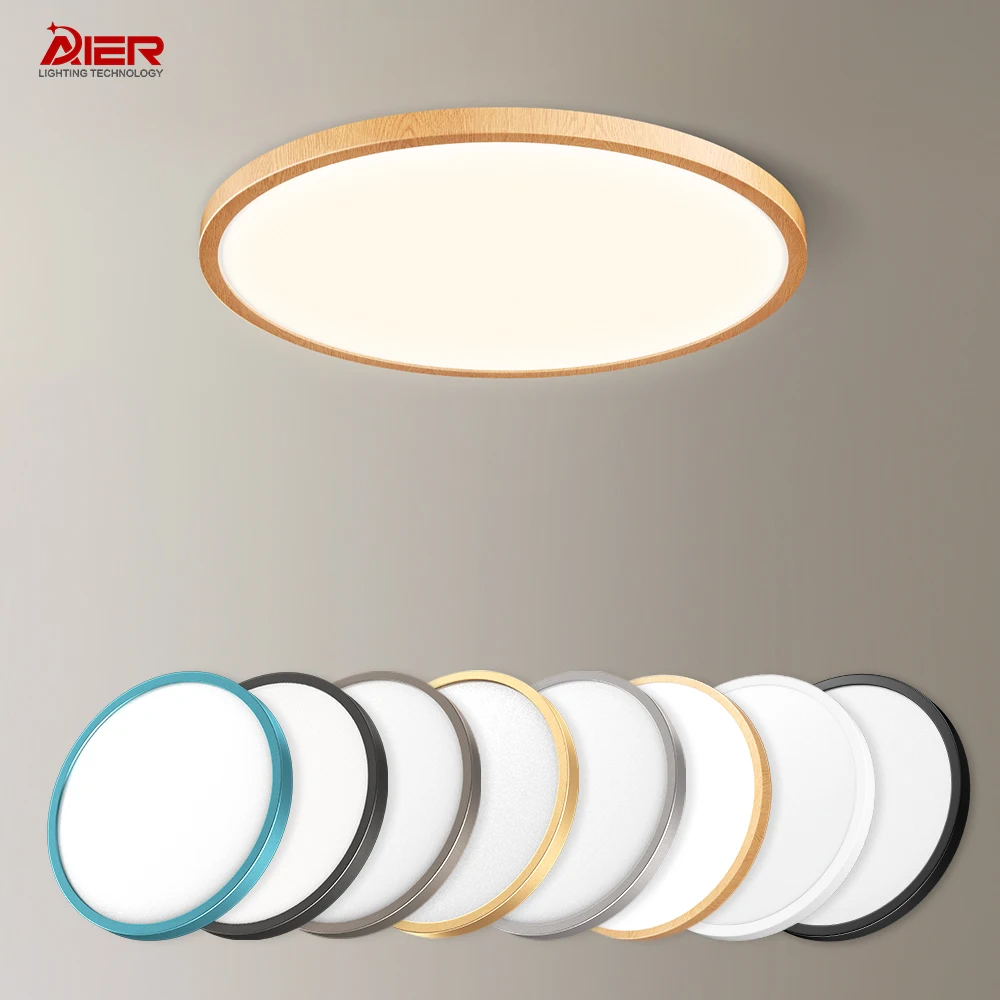 Indoor Lighting Ultra Thin Dial Wood grain Round Led Ceiling Lights For ...
