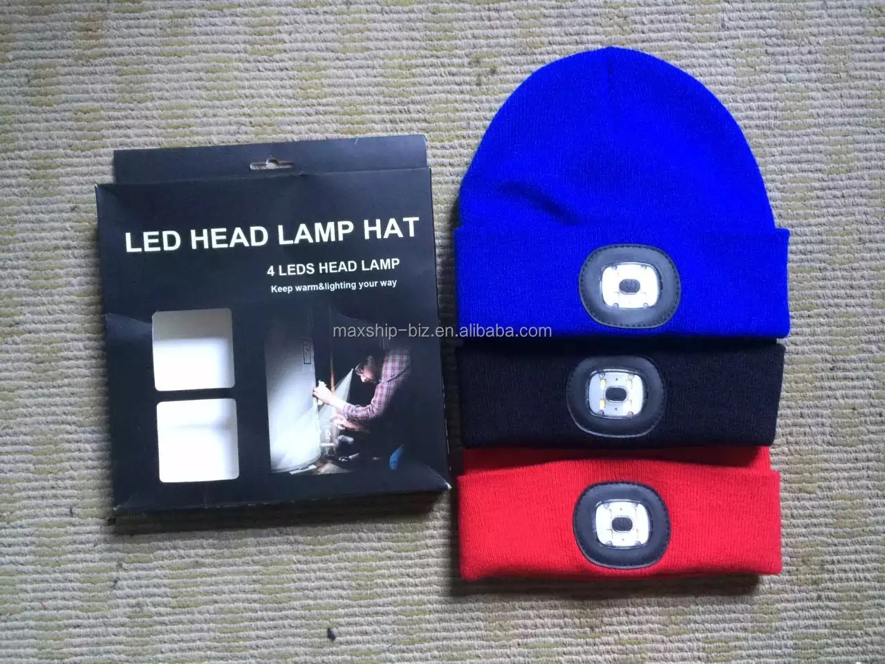 Winter Warm Knit Cuffed Cap Unisex Usb Rechargeable Headlight Headlamp ...