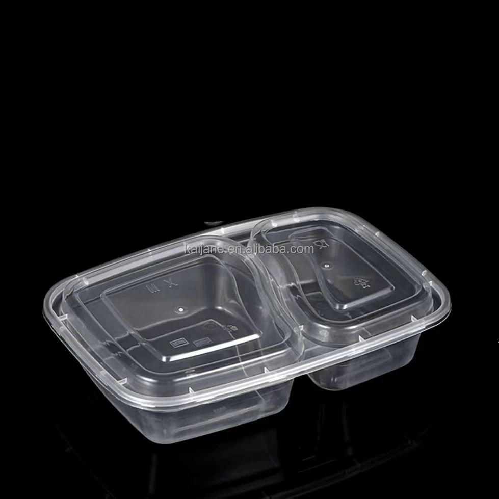Transparent Disposable Rectangle Lunch Box with 2 Compartments Factory ...