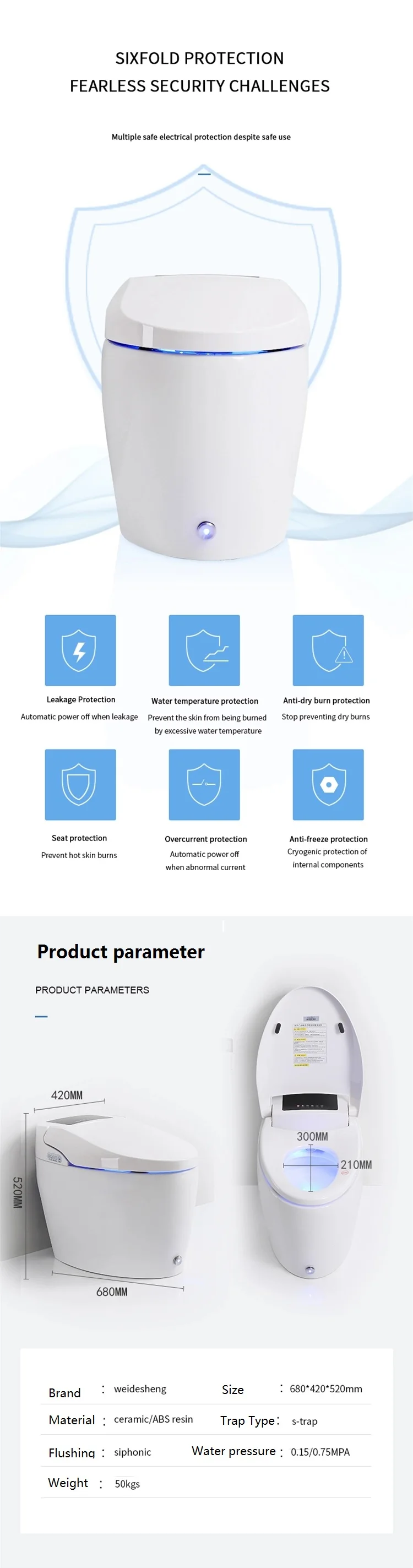 Multi-function Ceramic Tankless Smart Bowl Wc Intelligent Toilet Bowl ...