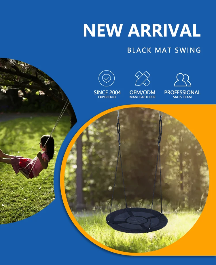 Backyard Playground Saucer Tree Swing in Black Color Outdoor Round Mat ...