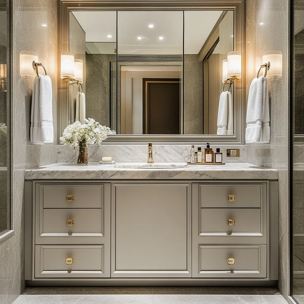 Luxury Modern Bathroom Vanity with Solid Wood Carrara Marble Top White ...
