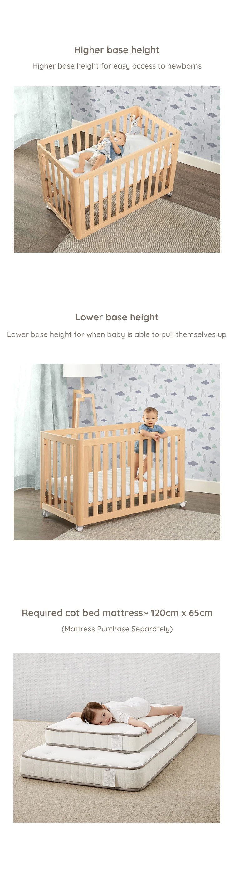 Boori Turin Compact Cot with Dresser - Adjustable & Safe