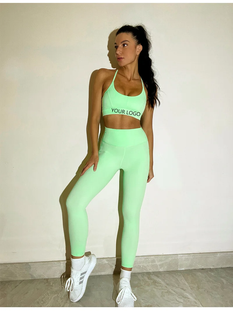 Wholesale Custom High Quality Female Halter Sexy Workout Yoga Crop Tops Fitness Sports Bra With ...