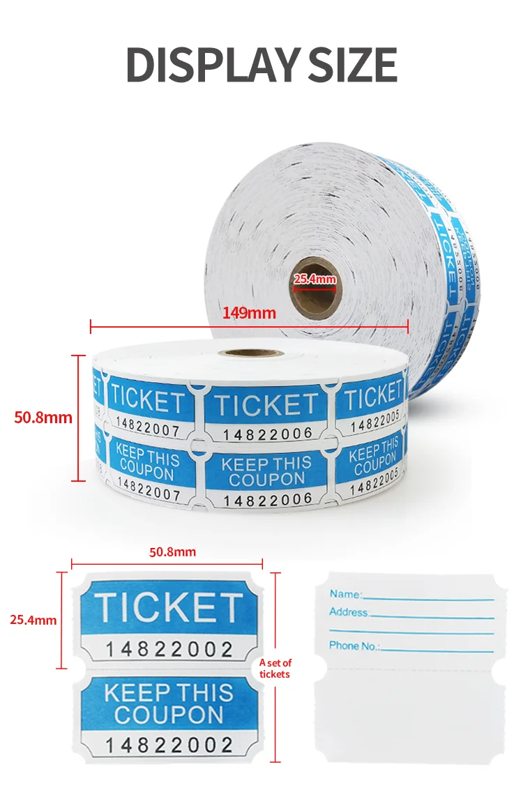 2" X 2" Double Raffle Ticket Roll - 2000 Tickets Customizable