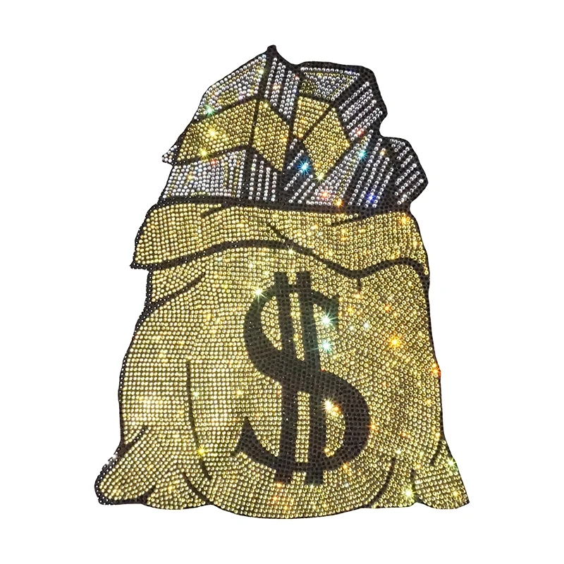 Free Sample Custom Money Bag Hotfix Rhinestone Transfers Strass ...
