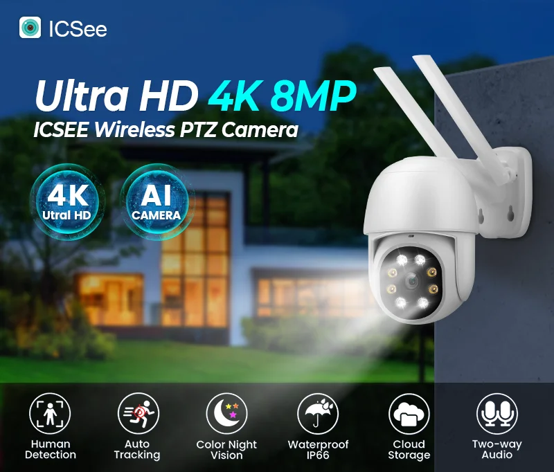 8MP Ultra HD ICSEE Wifi PTZ Dome Cameras for Outdoor Security
