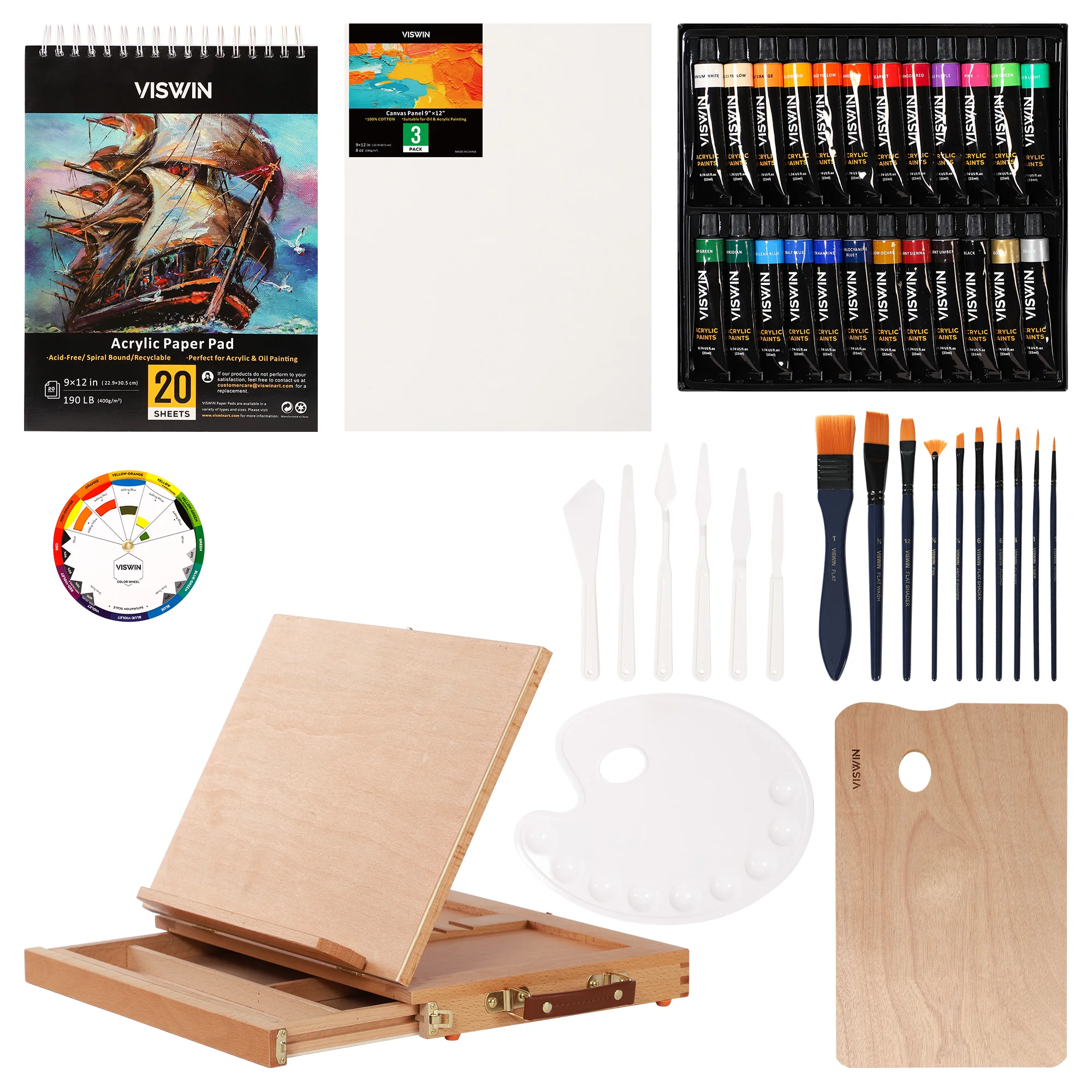 46 Piece Acrylic Painting Set With Wooden Table Easel & Drawer - Buy ...