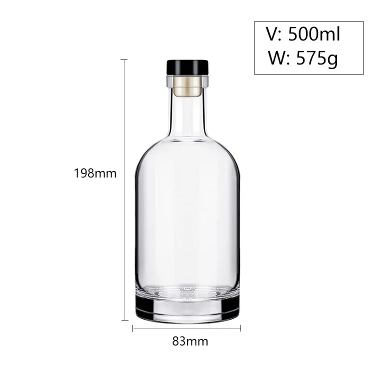 500ml Clear Empty Cylinder Shape Vodka Gin Tequila Whisky Brandy Spirit ...