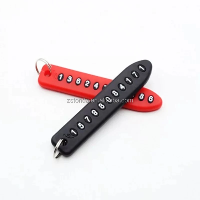 Anti-lost Car Keychain Phone Number Card Keyring Leather Bradie Rope ...