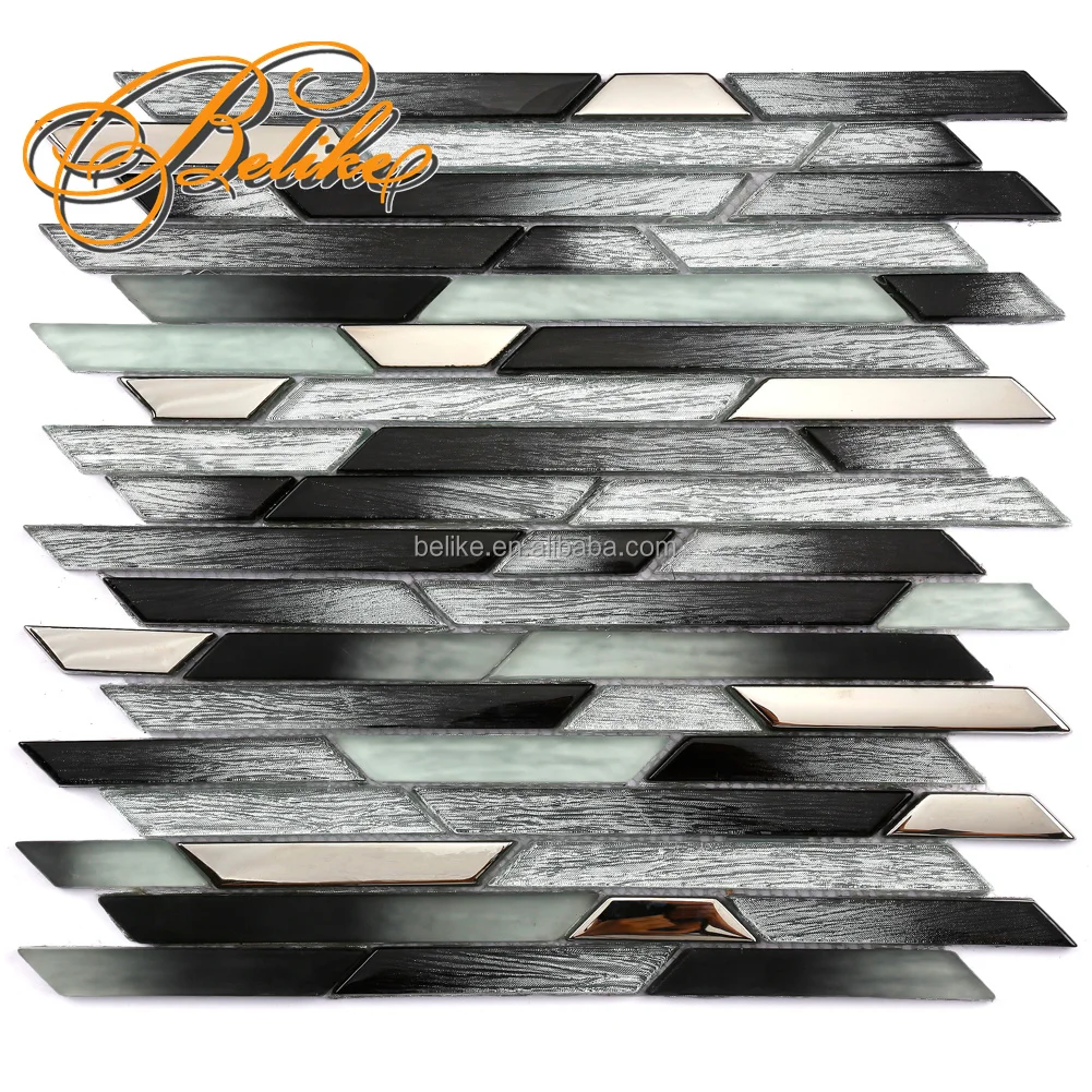 Interlocking Glass Mosaic Tile Waterjet Trapezoid Robust Accent Feature ...