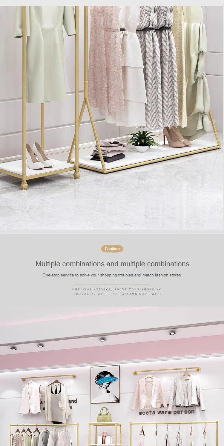 Golden Display Rack Floor-to-ceiling Women's Clothing Store Shelves ...