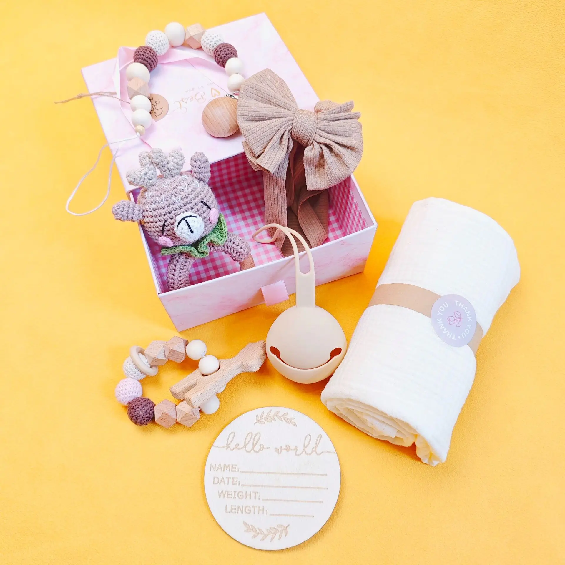 Newborn Gift Set - Baby Rattle Milestones Keepsake Box