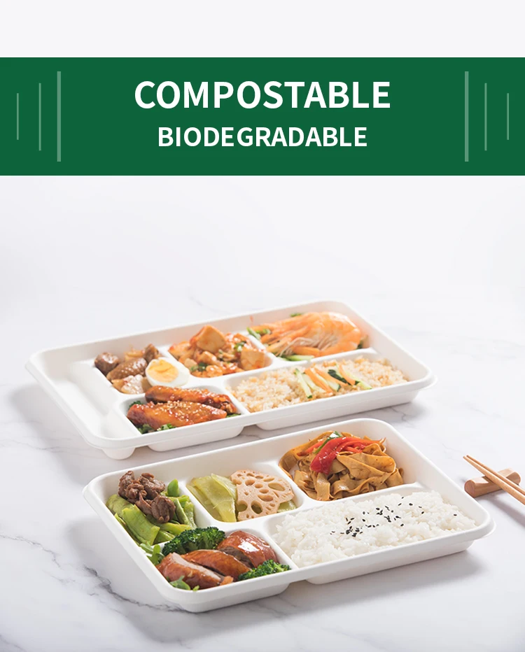 Pfas Free Sugarcane Bagasse Disposable Bio-degradable 6 Compartments ...