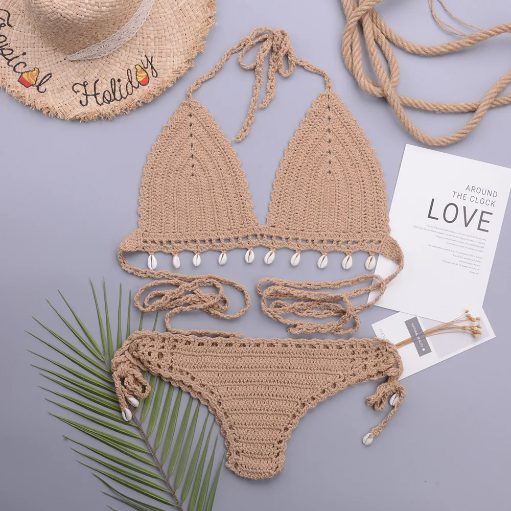 Custom Tassel Two Pieces Set Beachwear Set Knitted Skirt Bikini Women ...