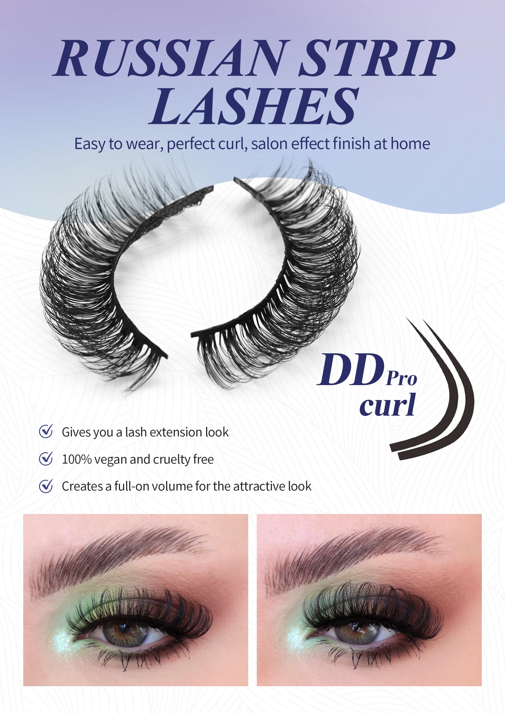 Wholesale DD Curl Russian Strip Eyelashes Faux Mink Volume Lashes ...