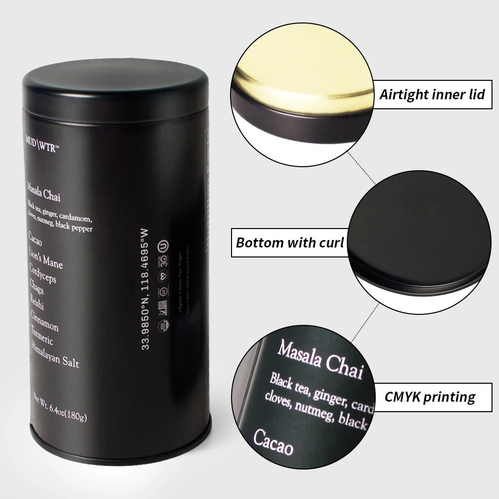 Luxury Tall Chocolate Cocoa Metal Airtight Tea Tin Can