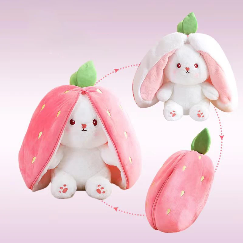 Plush Toy Rabbit Easter Bunny Plush Cute Strawberry Rabbit Reversible ...